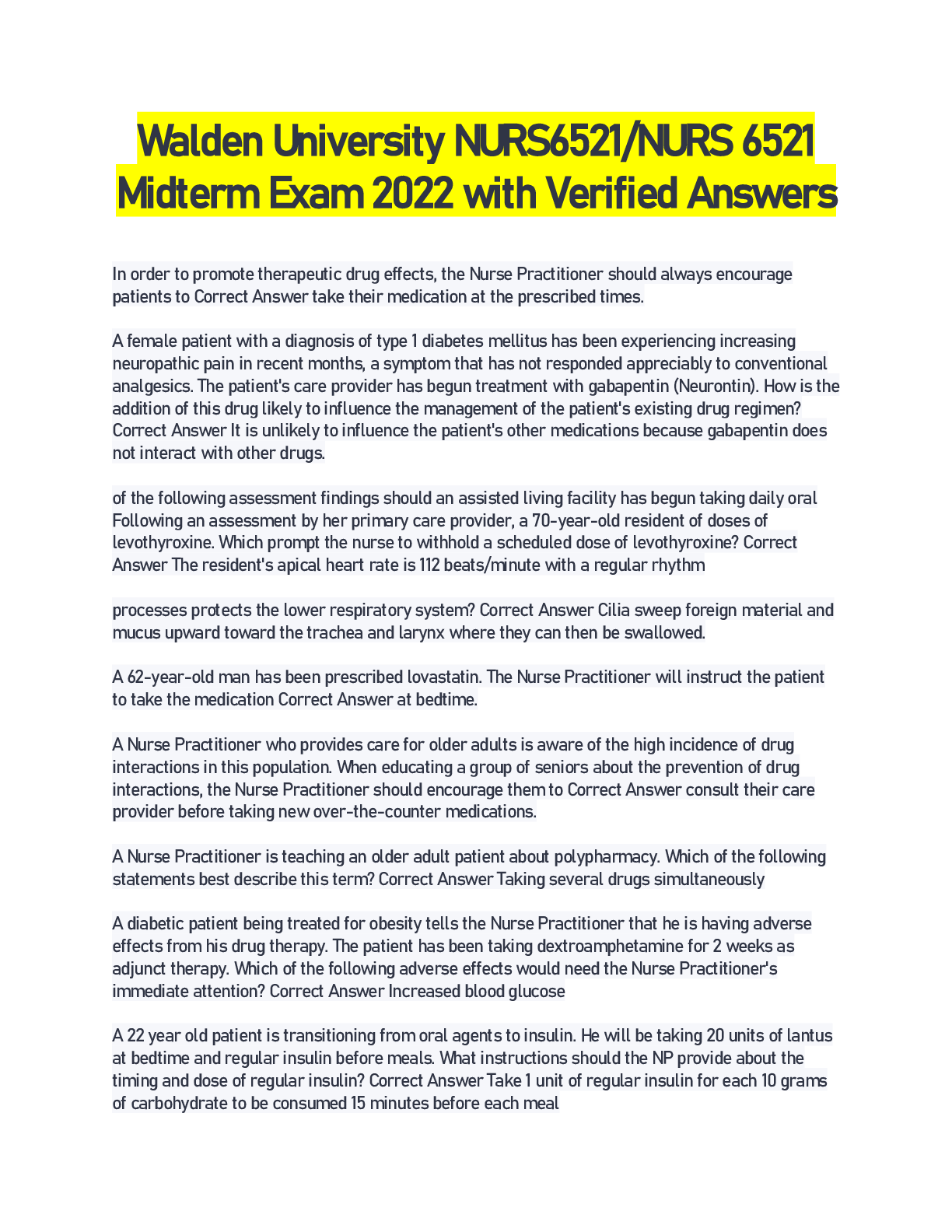 Walden University NURS6521/NURS 6521 Midterm Exam 2022 with Verified Answers – Scholarfriends ...